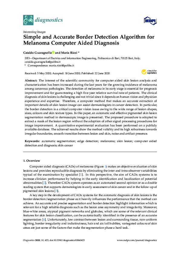 (PDF) Simple and Accurate Border Detection Algorithm for Melanoma ... (PDF) Simple and Accurate Border Detection Algorithm for Melanoma ...