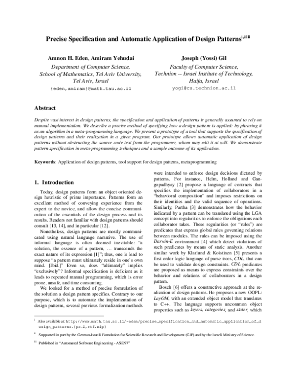 (PDF) Precise specification and automatic application of design patterns