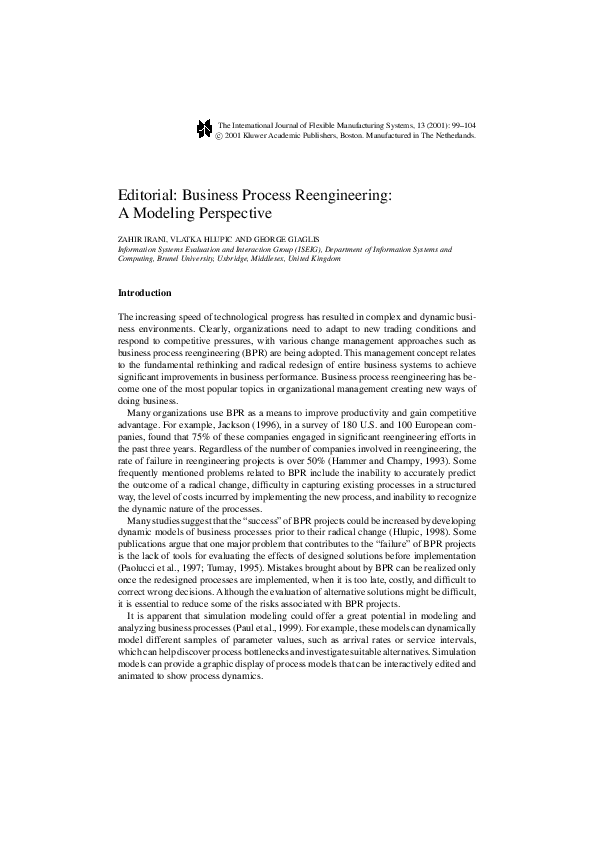 (PDF) Editorial: Business process reengineering a modeling perspective
