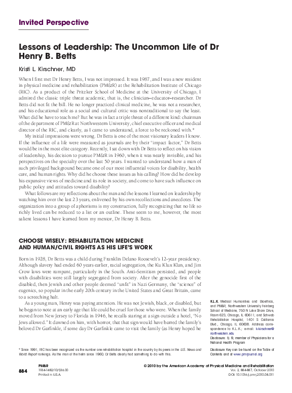 (PDF) Lessons of Leadership: The Uncommon Life of Dr Henry B. Betts