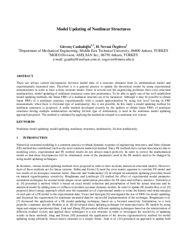 (PDF) Model Updating of Nonlinear Structures