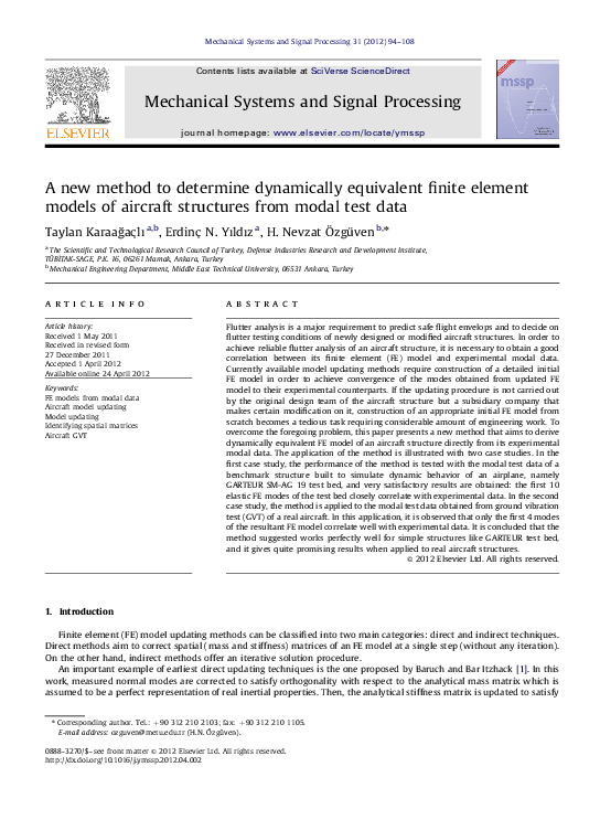 Pdf A New Method To Determine Dynamically Equivalent Finite Element Models Of Aircraft