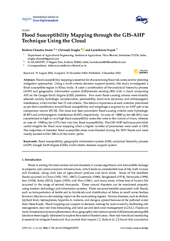 (PDF) Flood Susceptibility Mapping through the GIS-AHP Technique Using the Cloud