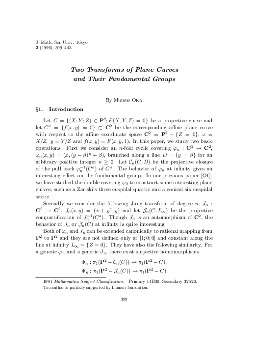 (PDF) TWO TRANSFORMS OF PLANE CURVES AND THEIR FUNDAMENTAL GROUPS ...
