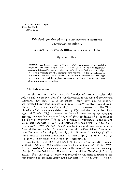 (PDF) Principal zeta-function of non-degenerate complete intersection singularity