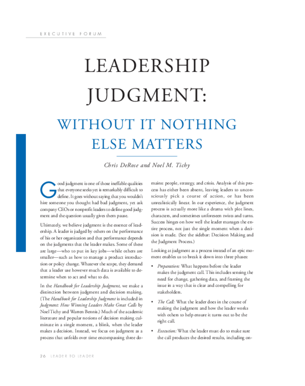 (PDF) Leadership judgment: Without it nothing else matters