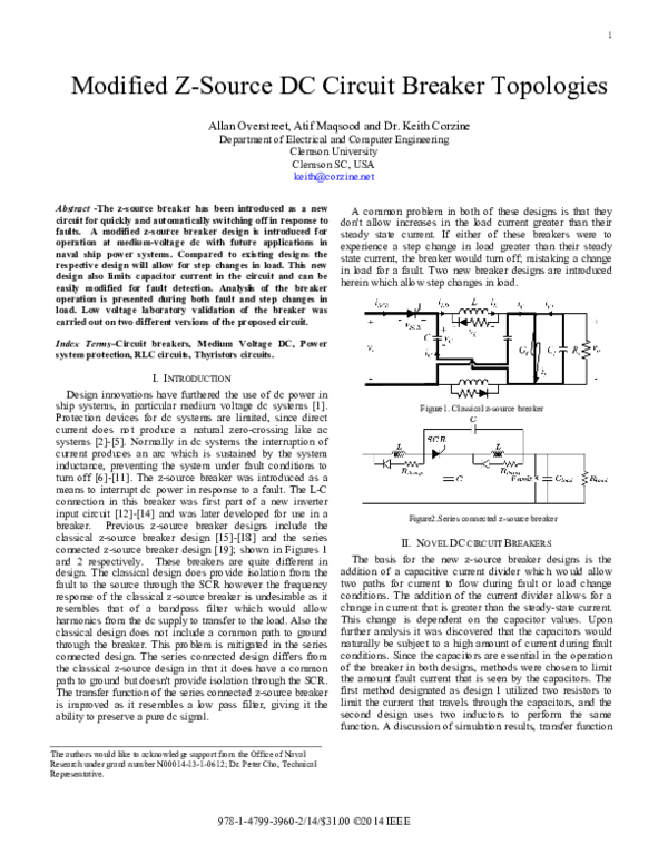 (PDF) Medium-Voltage Modified Z-Source DC Breaker