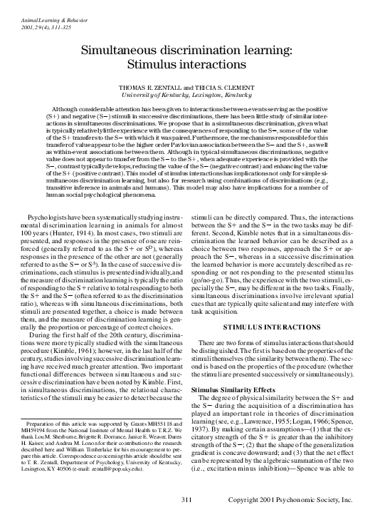 (PDF) Simultaneous discrimination learning: Stimulus interactions
