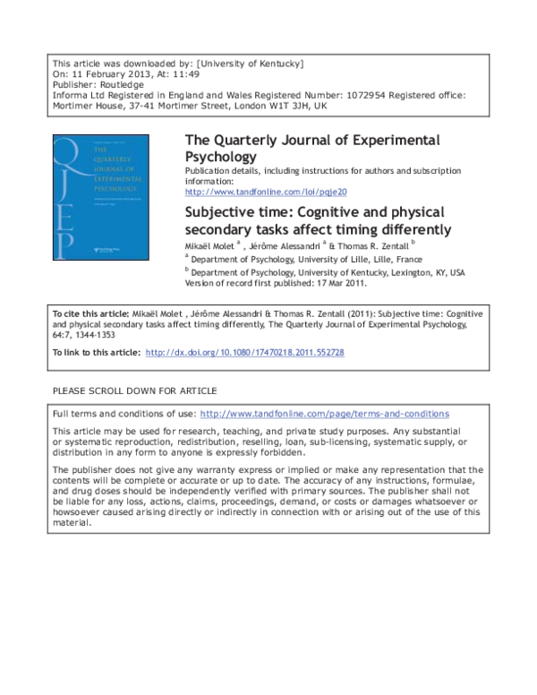 (PDF) Subjective time: Cognitive and physical secondary tasks affect ...