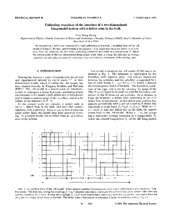 (PDF) Unbinding transition of the interface of a two-dimensional Ising-model system with a ...