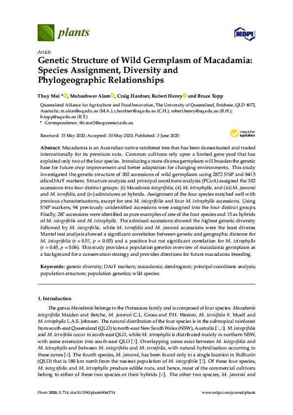 (PDF) Genetic Structure of Wild Germplasm of Macadamia: Species ...