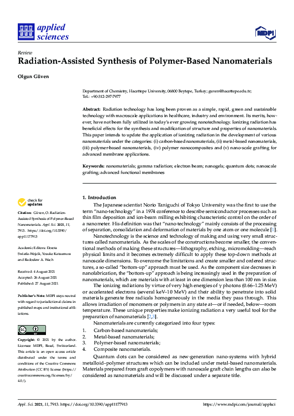 (PDF) Radiation-Assisted Synthesis of Polymer-Based Nanomaterials