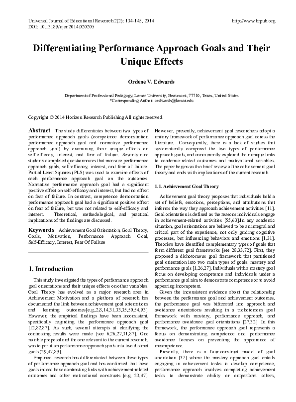 (PDF) Differentiating Performance Approach Goals and Their Unique Effects