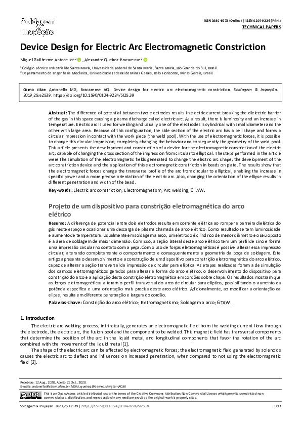 (PDF) Device Design for Electric Arc Electromagnetic Constriction