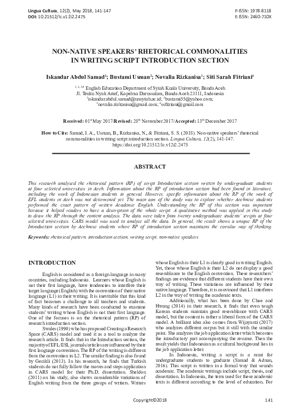 (PDF) Non-Native Speakers’ Rhetorical Commonalities in Writing Script ...