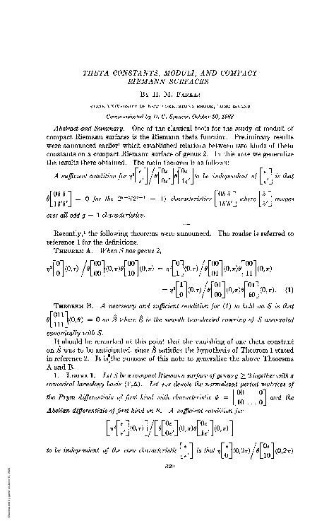 Pdf Theta Constants Moduli And Compact Riemann Surfaces