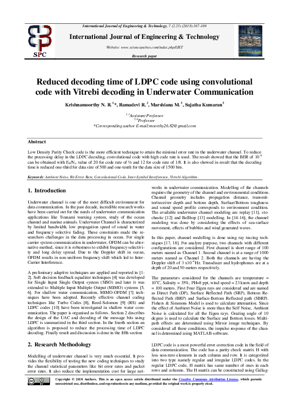 (PDF) Reduced decoding time of LDPC code using convolutional code with Vitrebi decoding in ...