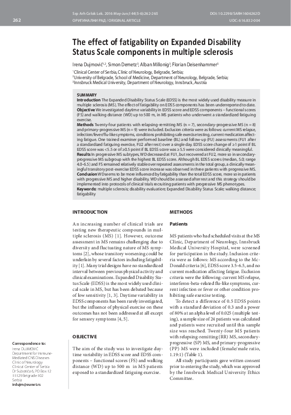 (PDF) The effect of fatigability on expanded disability status scale ...