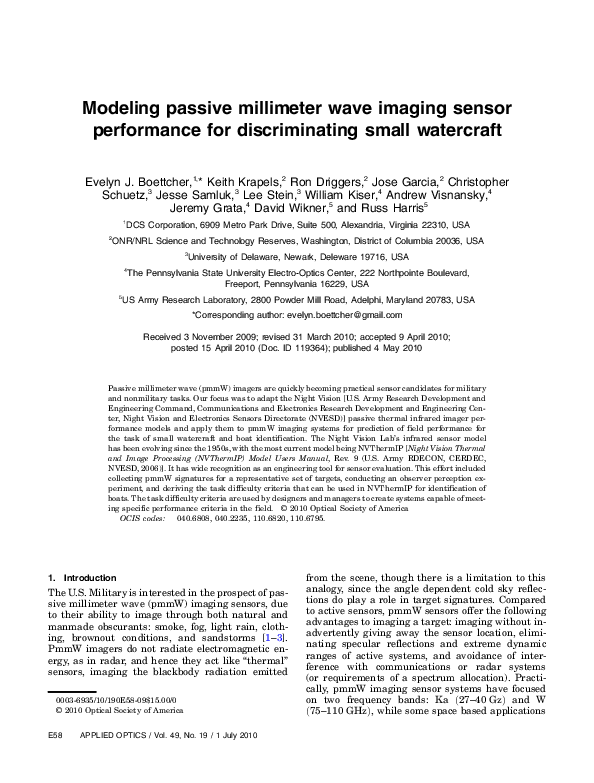 (PDF) Modeling passive millimeter wave imaging sensor performance for ...