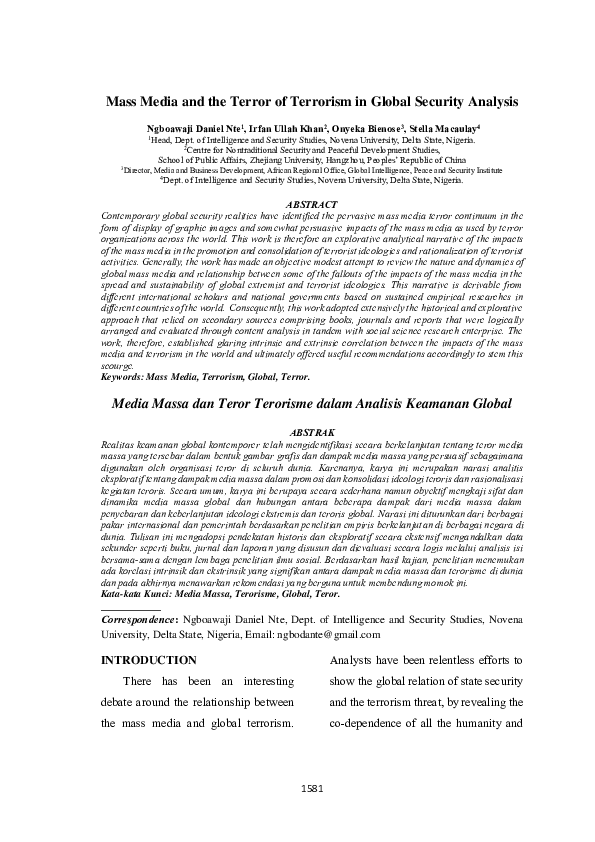 (PDF) Mass Media and the Terror of Terrorism in Global Security Analysis