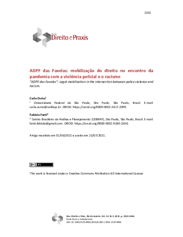 (PDF) OSMO; Carla; FANTI, Fabiola. ADPF das Favelas: mobilização do ...