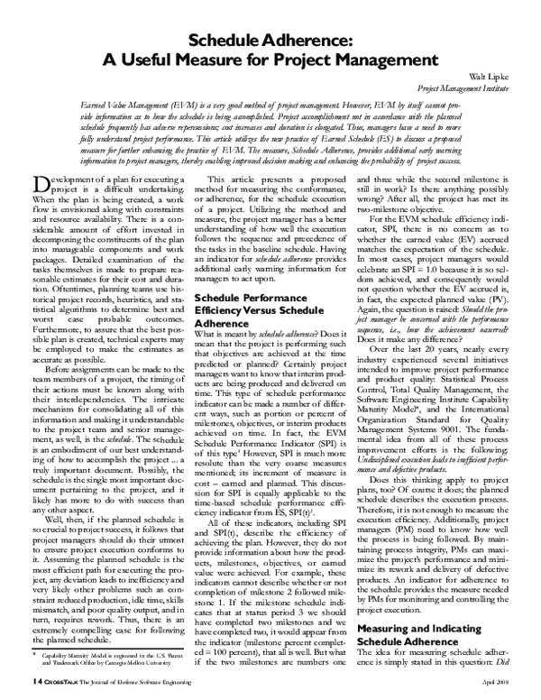 (PDF) Schedule Adherence: A Useful Measure for Project Mangement