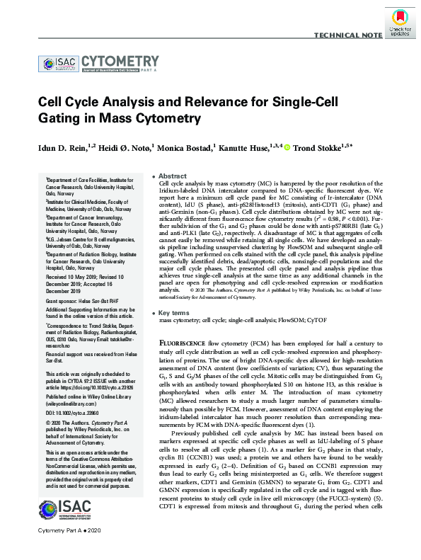 (PDF) Cell Cycle Analysis and Relevance for Single‐Cell Gating in Mass ...