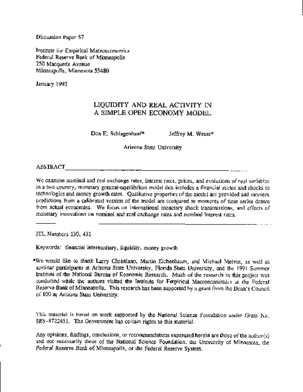 (PDF) Liquidity and real activity in a simple open economy model