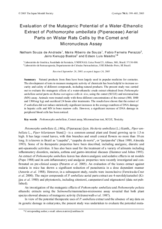 (PDF) Evaluation of the Mutagenic Potential of a Water-Ethanolic ...