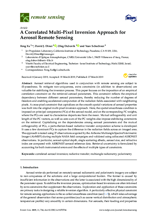 (PDF) A Correlated Multi-Pixel Inversion Approach for Aerosol Remote Sensing