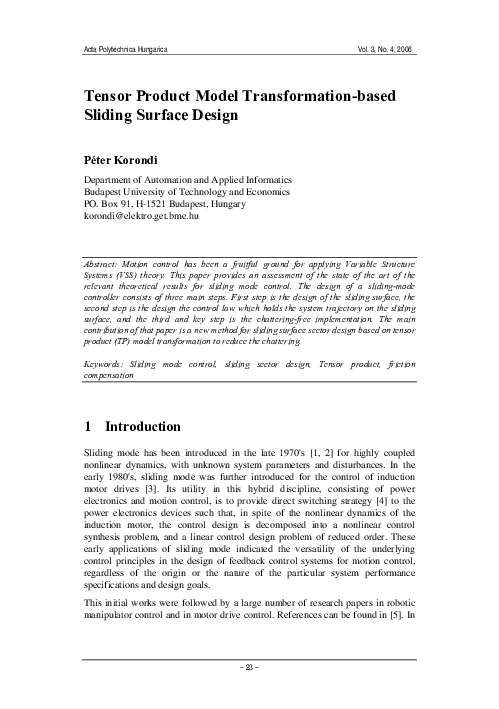 (PDF) Tensor Product Model Transformation Based Sliding Mode Design for LPV Systems