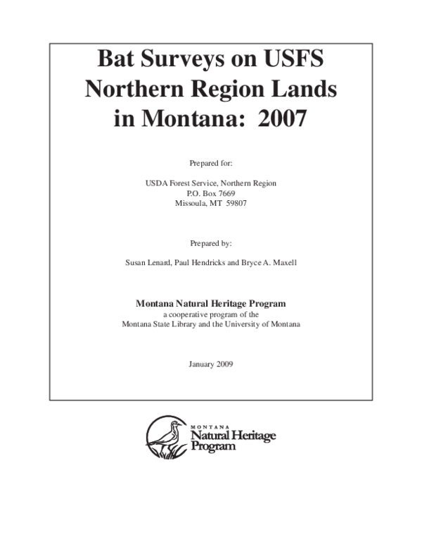 (PDF) Bats surveys on USFS Northern Region lands in Montana