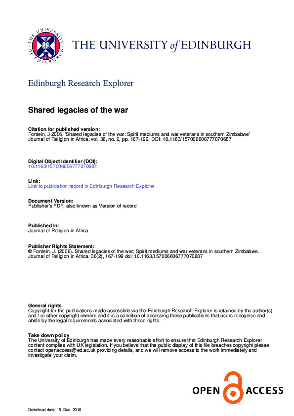 (PDF) Shared Legacies of the War: Spirit Mediums and War Veterans in ...