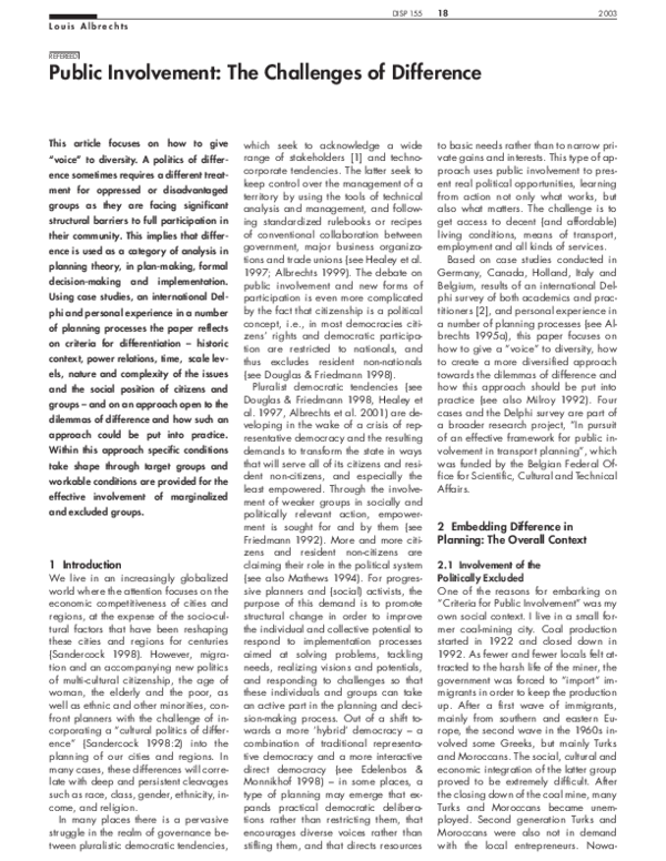 (PDF) Public Involvement: The Challenges of Difference