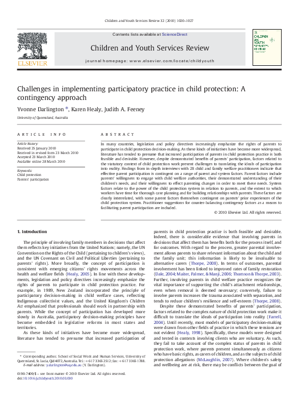 (PDF) Challenges in implementing participatory practice in child ...
