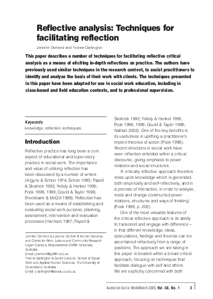 (PDF) Reflective analysis: Techniques for facilitating reflection
