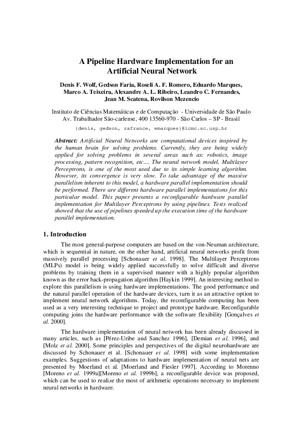 (PDF) A Pipeline Hardware Implementation for an Artificial Neural Network (PDF) A Pipeline Hardware Implementation for an Artificial Neural Network