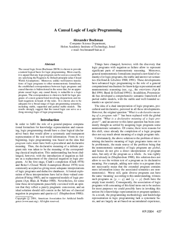 (PDF) A Causal Logic of Logic Programming