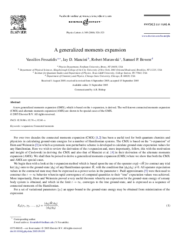 (PDF) A generalized moments expansion