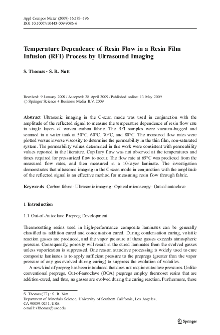 (PDF) Temperature Dependence of Resin Flow in a Resin Film Infusion ...
