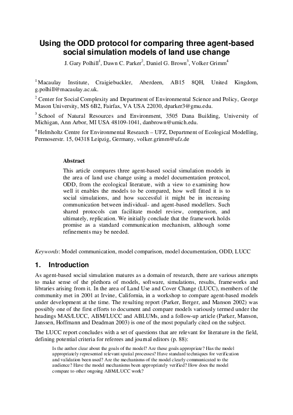 (PDF) Using the ODD protocol for describing three agent-based social simulation models of land ...