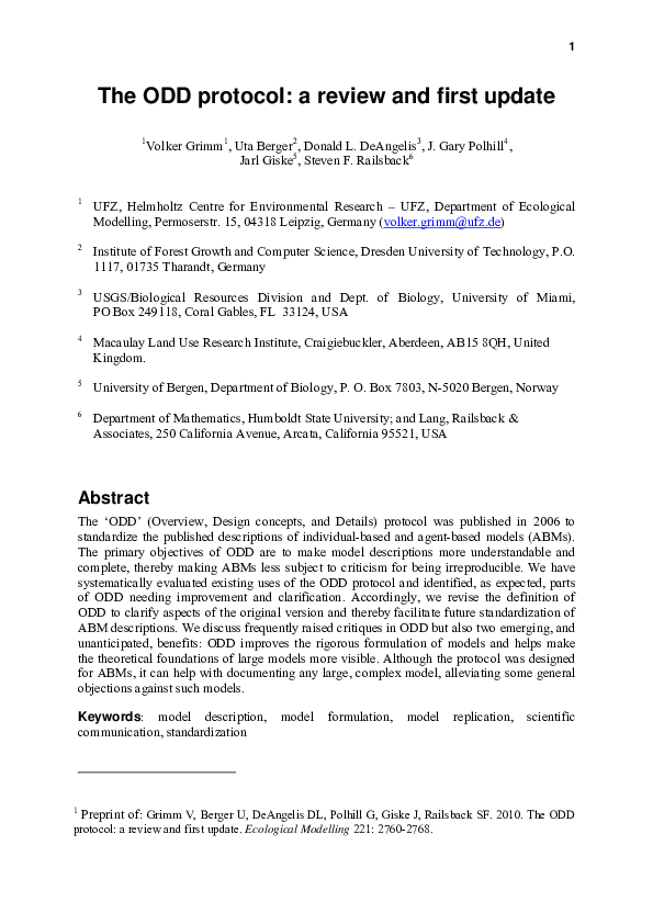 (PDF) The ODD protocol: A review and first update