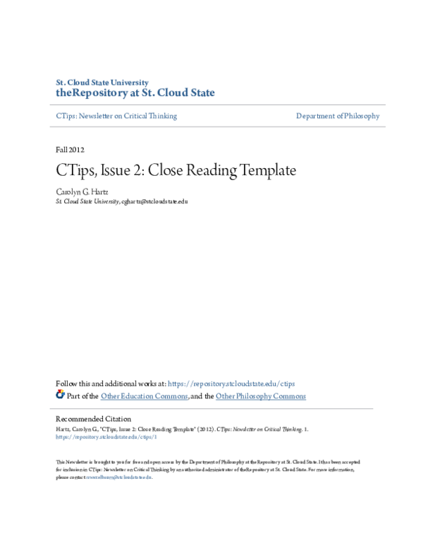 (PDF) CTips, Issue 2: Close Reading Template