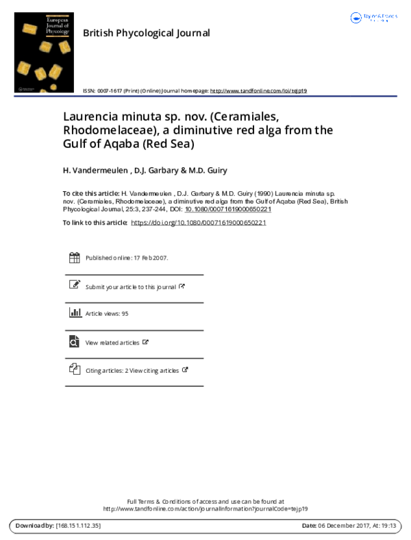 (PDF) Laurencia minutasp. nov. (Ceramiales, Rhodomelaceae), a ...