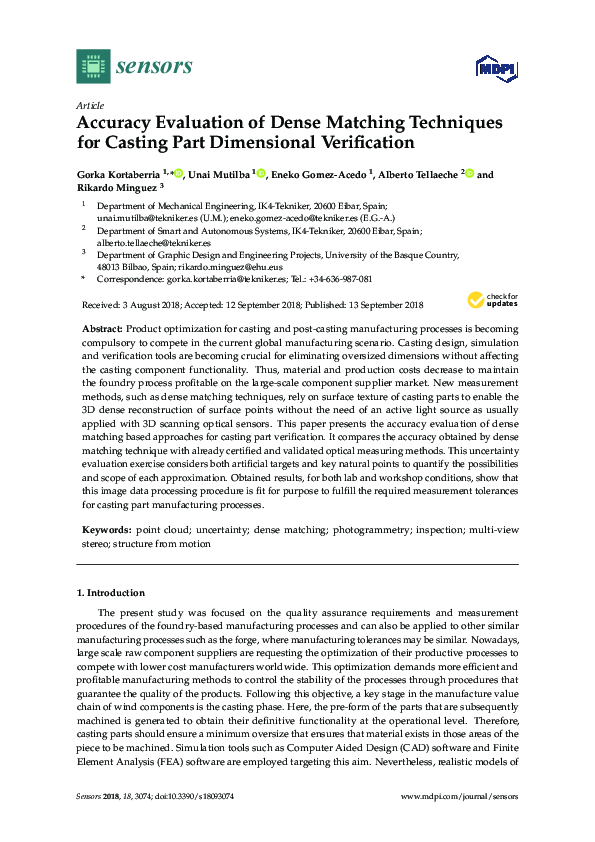 Pdf Accuracy Evaluation Of Dense Matching Techniques For Casting Part Dimensional Verification