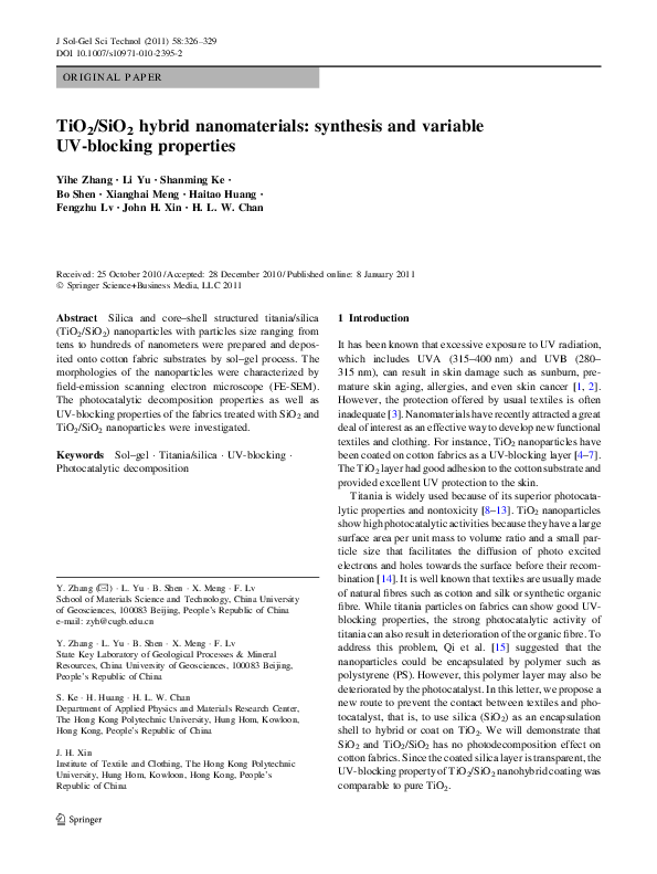 (PDF) TiO 2/SiO 2 hybrid nanomaterials: synthesis and variable UV ...