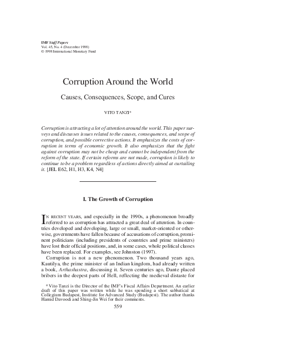 (PDF) Corruption Around the World: Causes, Consequences, Scope, and Cures