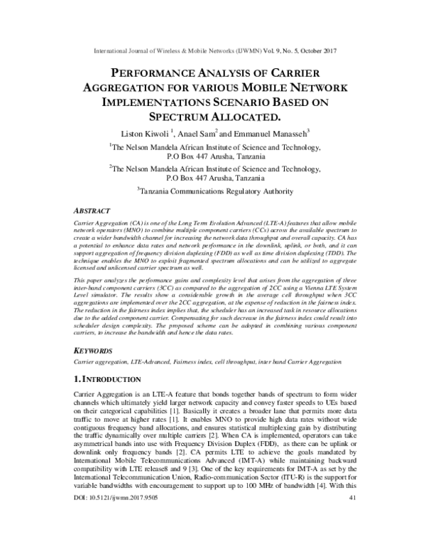 Pdf Performance Analysis Of Carrier Aggregation For Various Mobile Network Implementations