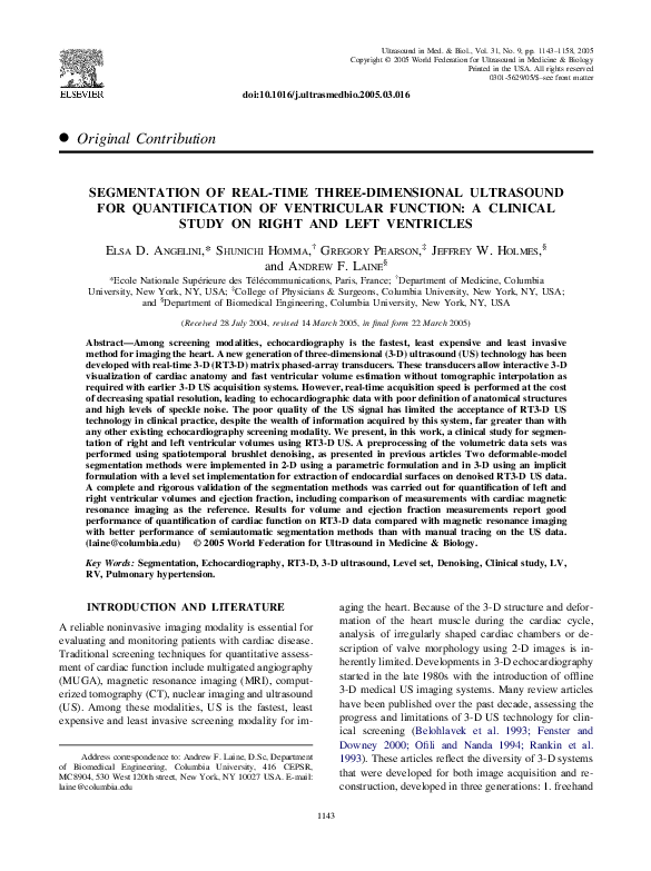(PDF) Segmentation of Real-Time Three-Dimensional Ultrasound for Quantification of Ventricular ...
