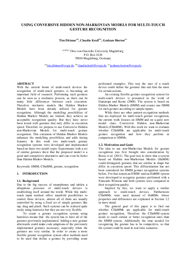 (PDF) Using Conversive Hidden non-Markovian Models for multi-touch gesture recognition